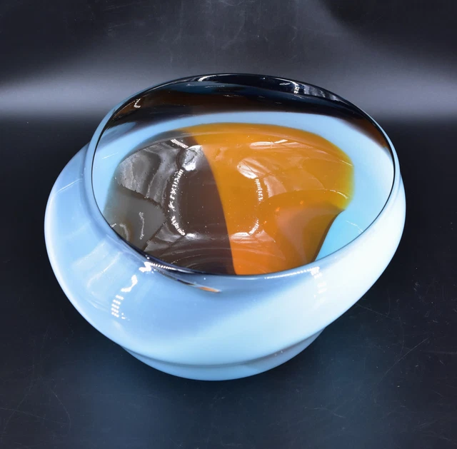 VINTAGE 1985 RICK Beck Studio Art Glass Large Blown Glass Bowl Blue ...
