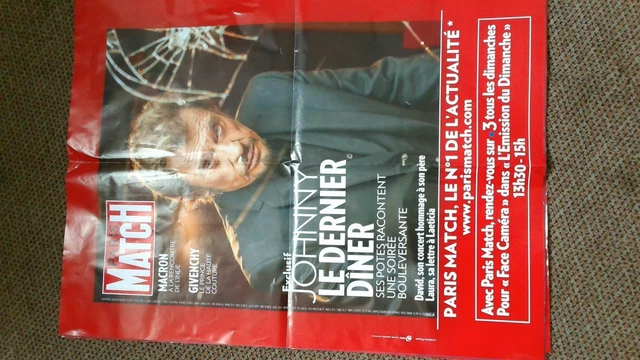 RARE AFFICHE GRD Format Paris Match JOHNNY HALLYDAY dernier repas port ...