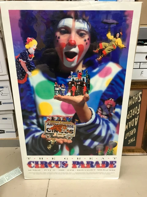 VINTAGE GREAT CIRCUS Parade Poster 24"X38" 1999 Clown Wcircus Models In ...