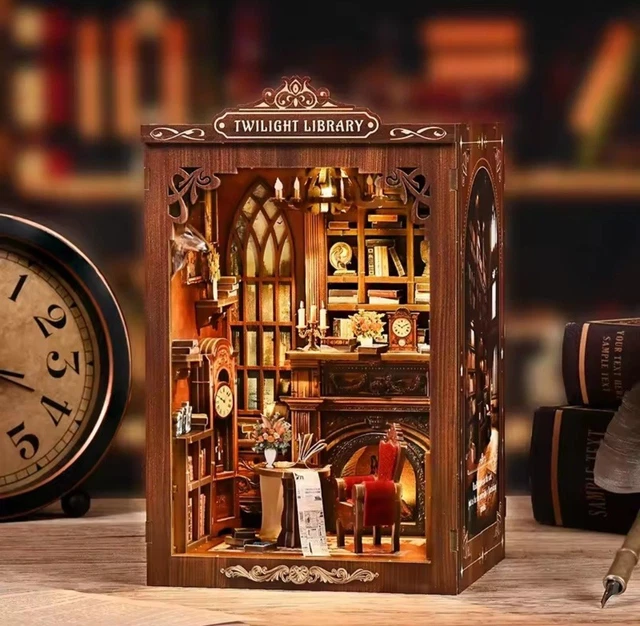 DIY BOOK NOOK Twilight Library Wooden Doll House Kit Miniature ...