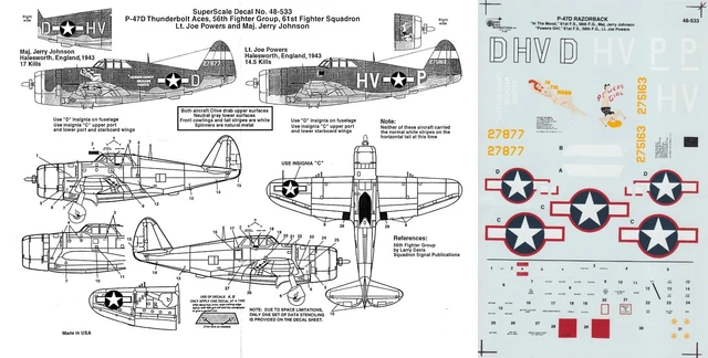 SUPERSCALE DECALS 1/48 P-47D Thunderbolt 61st FS 56th FG 8th AF nose ...