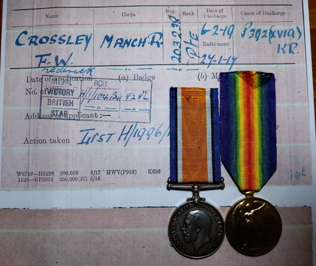 BRITISH WW1 WAR & Victory Medals/Badges Crossley 10Th (Oldham ...