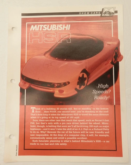 1987 MITSUBISHI HSR Concept Car Spec Sheet Fact Card £10.14 - PicClick UK
