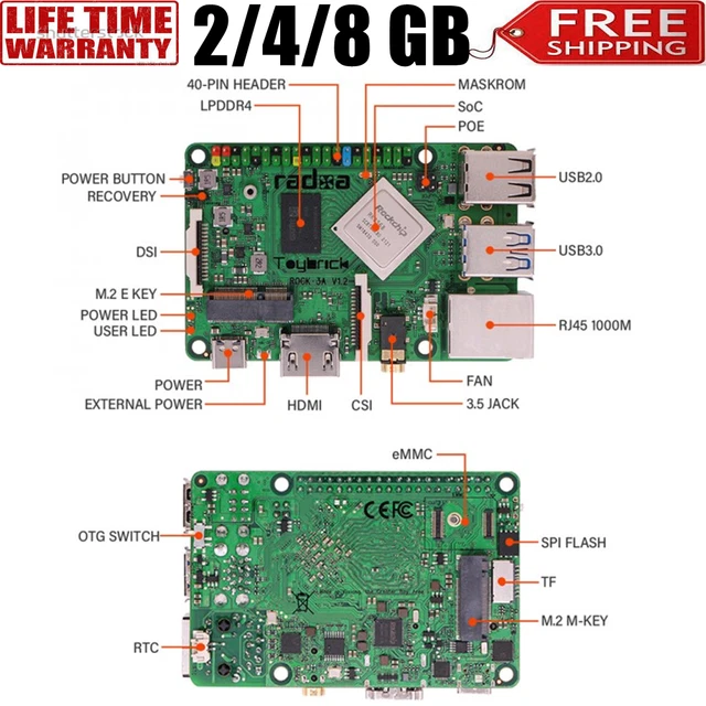 ROCK PI 3A 2/4/8GB SBC Rockchip RK3568 Single Board Computer Support ...