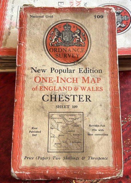 VINTAGE OS ONE Inch Map -Chester - Sheet 109 -1947 - Ordnance Survey £9 ...