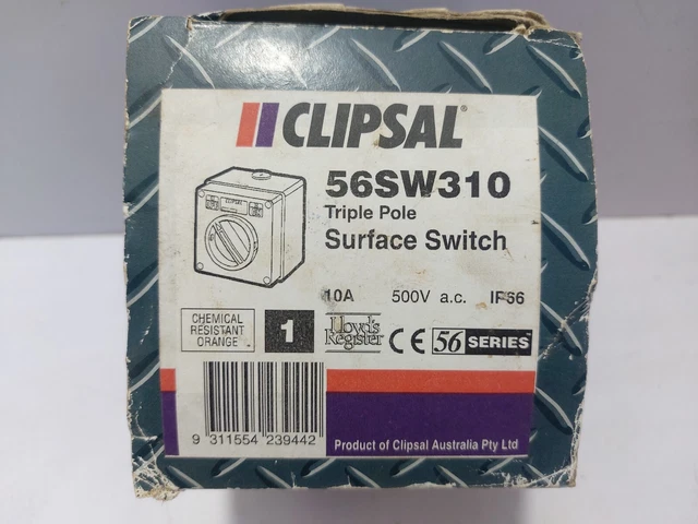 CLIPSAL 56SW310 TRIPLE Pole Surface Switch 10A 500V AC $135.22 ...