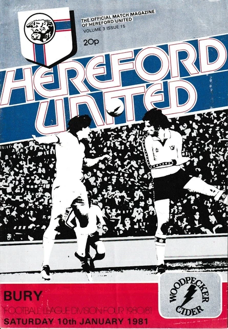 PROGRAMME HEREFORD UNITED v Bury, Division 4, janvier 1981 EUR 5,54 ...