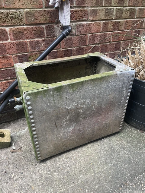 LARGE VINTAGE RIVETED Galvanised Steel Water Tank Garden Planter Water ...