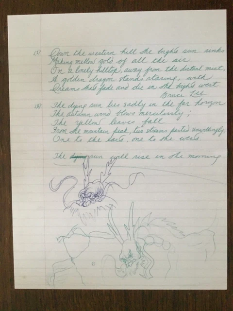 BRUCE LEE : HANDWRITTEN POEM & DRAWINGS BY BRUCE LEE **(Reproduction ...