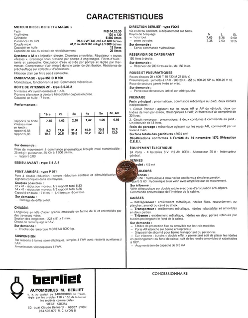 BERLIET / FICHE TECHNIQUE / CAMION PORTEUR TRACTEUR GL 900 E de 10 / 1975 EUR 4,90 - PicClick IT