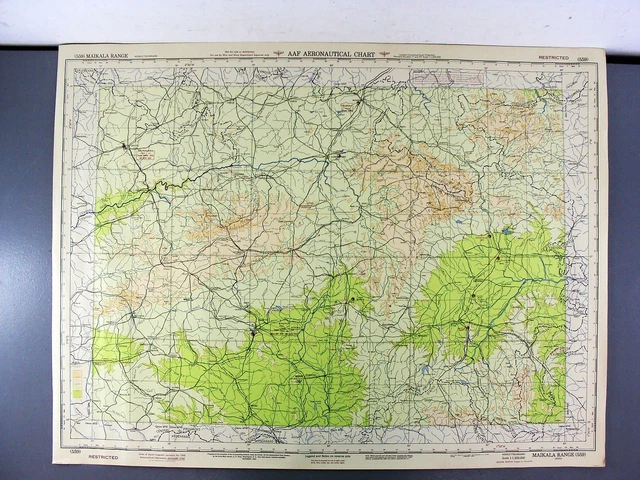 US ARMY AIR Force Map Aeronautical Pilot Chart Ww2 1944 Maikala Mnt ...