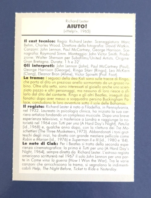 CARTOLINA CINEMATOGRAFICA HELP Aiuto 1965 The Beatles Richard Lester ...