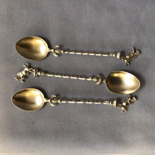 C1880 ITALIAN GILDED Solid Silver Coffee Spoons With Bull Terminal ...