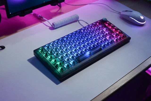 CUSTOM MODDED TRANSPARENT DK75 Keyboard Hot Swap PCB RGB Lights Keycaps ...