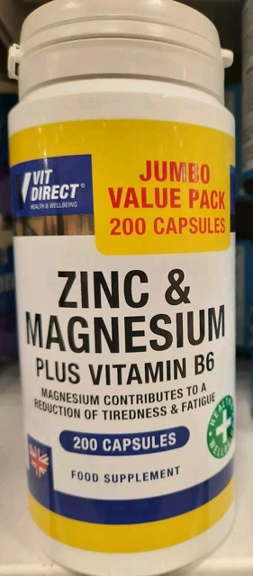 ZINC AND MAGNESIUM Plus Vitamin B6 Jumbo Value Pack 200 Capsules £11.11 ...