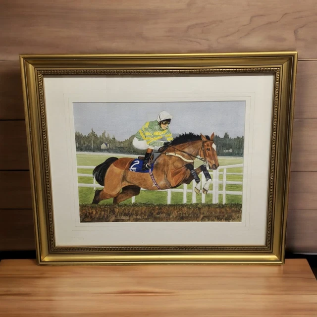 ORIGINAL EQUESTRIAN WATERCOLOR Istabraq Cheltenham Horse Racing Signed ...