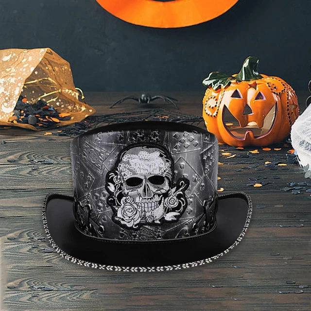 HALLOWEEN TOP HAT Cosplay Props for Adults Horror Novelty Vintage Skull ...