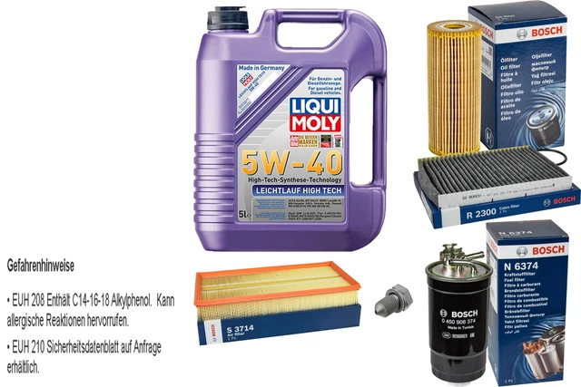 BOSCH INSPECTION SET 5L Liqui Moly Bon fonctionnement High Tech 5W-40 ...