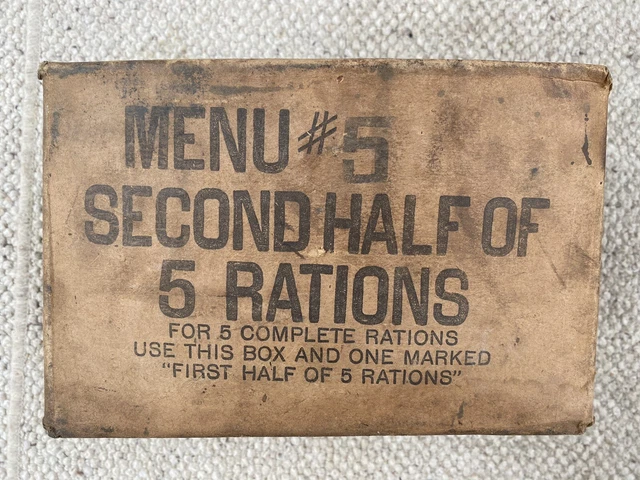 WW2 WWII US Army Cardboard box of the second half of 5 rations, Menu #5 ...