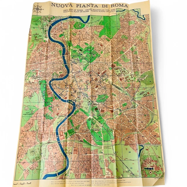 VTG MONUMENT LANDMARKS Map Of Rome - Nuova Pianta Di Roma 1960s-Folded ...