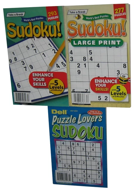 DELL PRENDRE UN Break Puzzle Lovers Sudoku 2025 Livre de Poche Lot - (3 ...