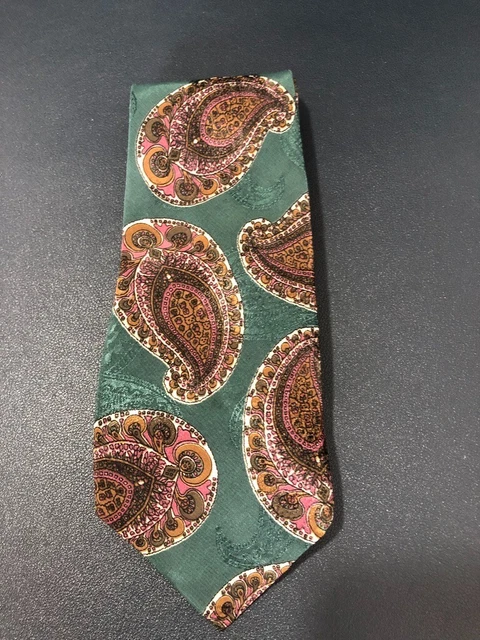 JACQUES ESTIER PAISLEY Pattern Green Brown Polyester Classic Tie Made ...