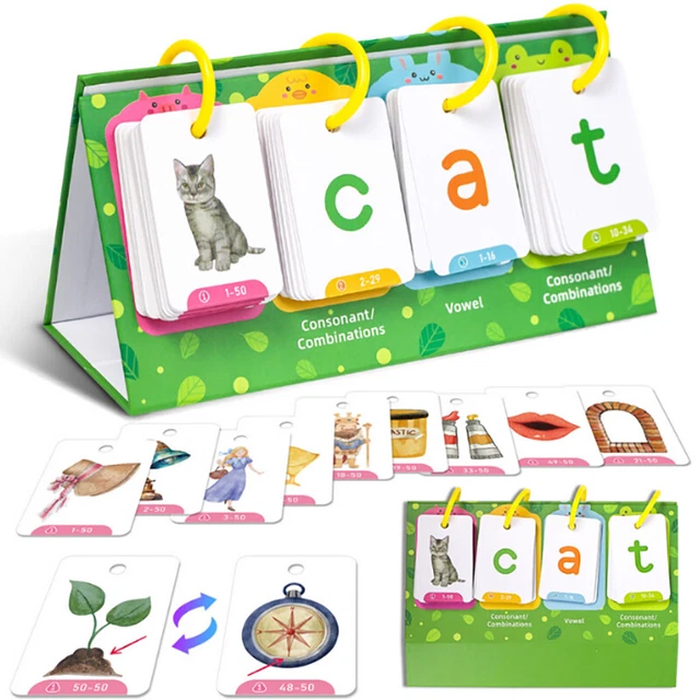 KIDS CVC WORDS Flashcards Phonics Flip Chart Word Builder Sight Words ...