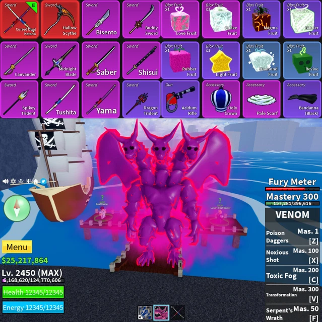 ROBLOX BLOX FRUIT Account Venom Awakened Max Level 2450 25M Beli Fast ...