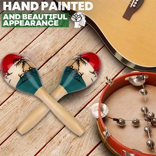 1PAIR WOOD WOODEN Maracas Coconut Tree Orff Instruments Percussion ...