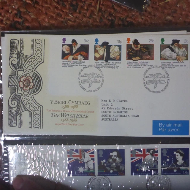 THE WELSH BIBLE Royal Mail Fdc 1988 Airmail Postally Used To Australia ...