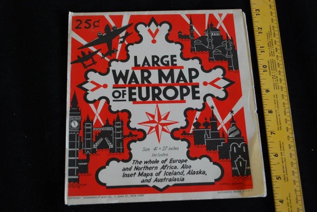 RARE VINTAGE LARGE War Map Of Europe By Geographia Map Co World War Ii ...