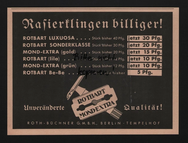BERLIN-TEMPELHOF, WERBUNG 1934, Roth-Büchner GmbH Rotbart Rasierklingen ...