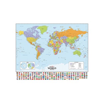 MAP OF THE WORLD POLITICAL MAP WITH NATION FLAGS POSTER PRINT 36"x24" £ ...