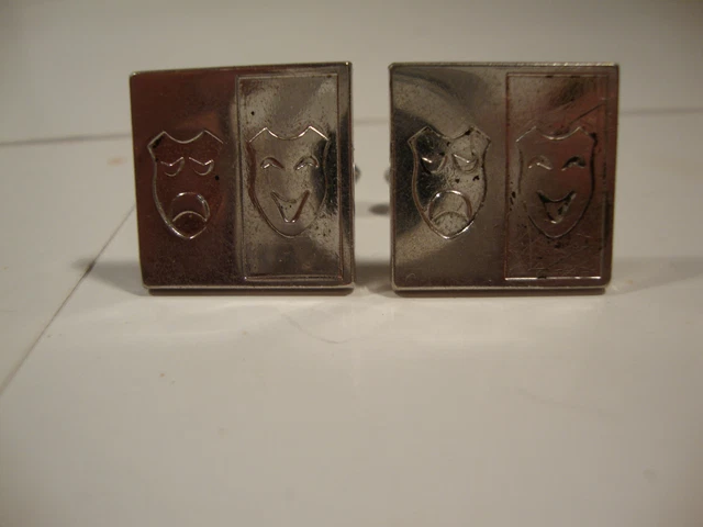 VINTAGE SWANK DRAMA Actor Happy Sad Face Silver Tone Cufflinks Cuff ...