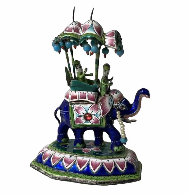 ÉLÉPHANT AU PALANQUIN Personnages Mahout Raja Argent et Émail Inde XX ...