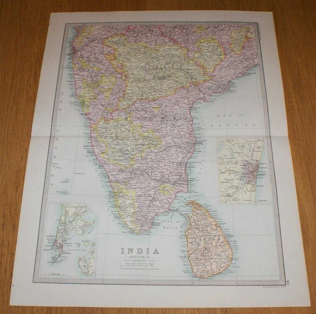 MAP: 1890 INDIA Ceylon Sri Lanka, Madras & Bomba from Library Reference ...