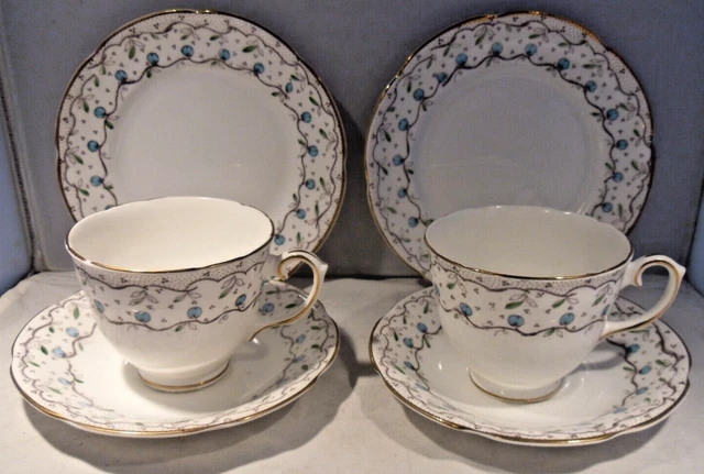 6 PIECE 1950'S Royal Stuart Bone China Cups, Saucers,Plates. Blueberry ...