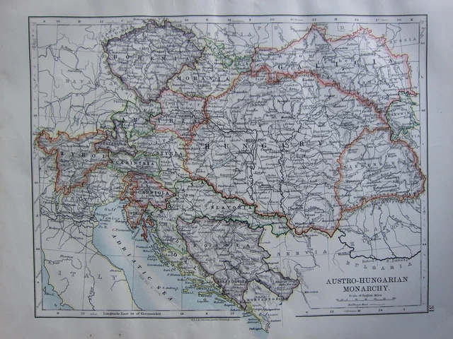 1900 VICTORIAN MAP ~ Austro-Hungarian Monarchy Tyrol Bosnia Galicia ...