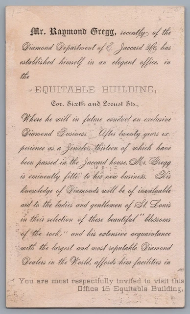 1800S VICTORIAN TRADE Card St. Louis Raymond Gregg Diamond Business $14 ...