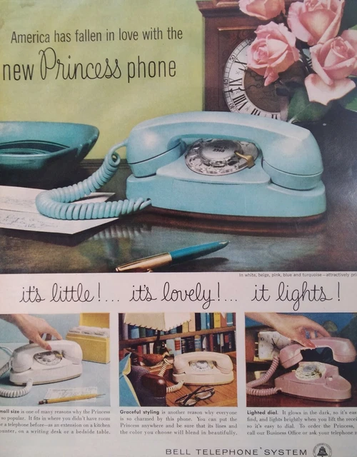 BELL TELEPHONE PRINT Ad Original Vintage 1960s Princess Phone Blue $22. ...
