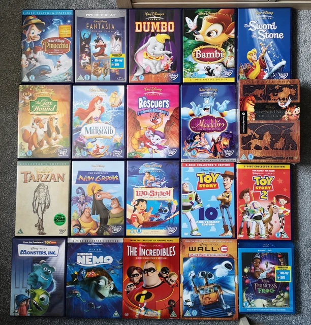 DISNEY COLLECTION PIXAR Lot 22 Movie DVD Bundle Little Mermaid Aladdin ...