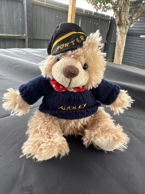 AUDLEY END PORTER TEDDY BEAR WITH KNITTED BLUE JUMPER APPROX 20CM pre ...