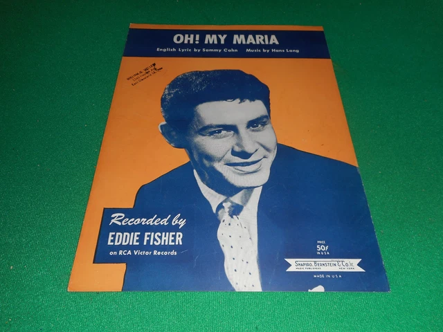 RARE OH MY MARIA Eddie Fisher Original 1956 Sheet Music Near Mint 2 rare-oh-my-maria-eddie-fisher-original-1956-sheet-music-near-mint-2