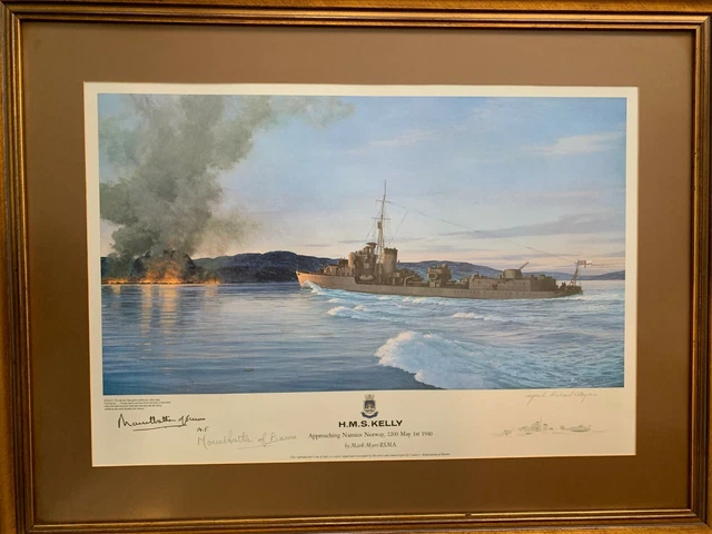 HMS KELLY PRINT signed by Lord Mountbatten and Countess Mountbatten £ ...