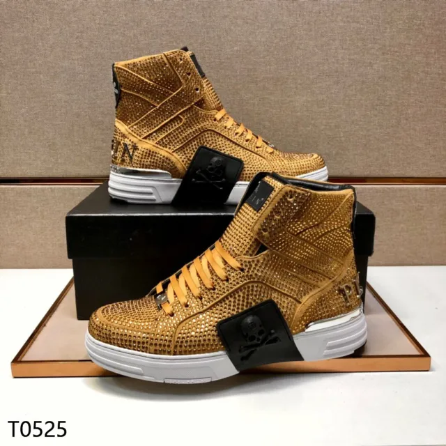 SCARPE PHILIPP PLEIN Strass Oro Shoes Sneakers Philip Sport Money Kick ...