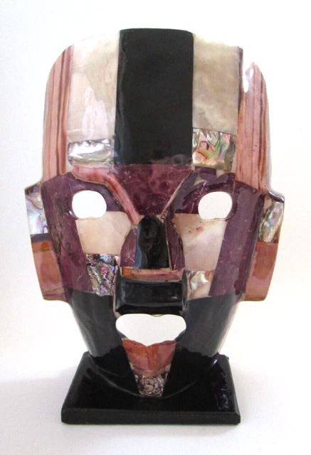 VINTAGE SHELL FACE Burial Death Mask - Abalone, Stone, Mexico Mayan ...