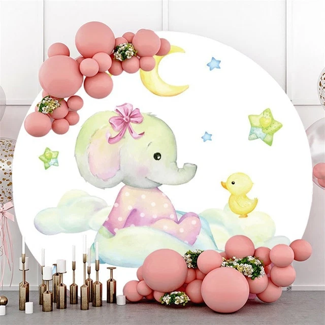 PINK ELEPHANT AND Moon Star Round Baby Shower Backdrop $36.00 - PicClick AU
