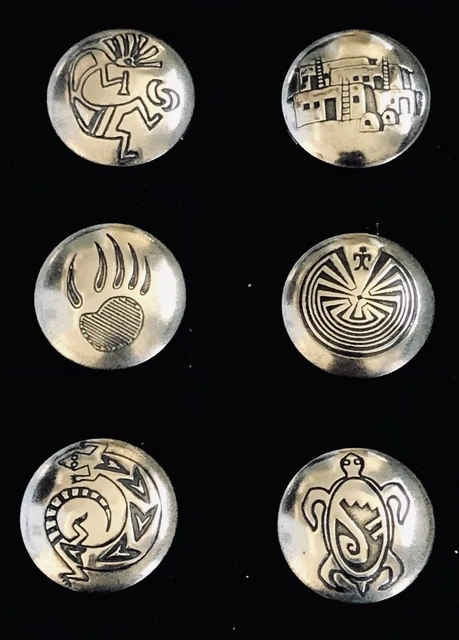 VINTAGE STERLING SILVER Southwest Pressed Design BUTTON COVERS .75" Lot ...