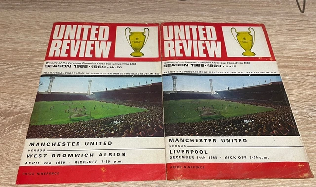 2 MANCHESTER UNITED Programmes 1968/69 Liverpool & West Brom £2.50 ...