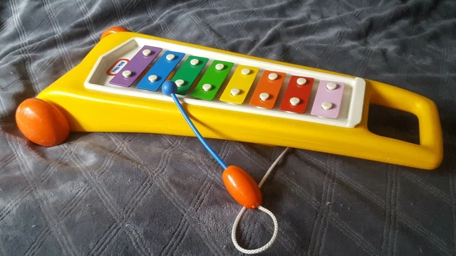 VINTAGE LITTLE TIKES Rolling Xylophone ~ Yellow w/Orange Wheels USA ...